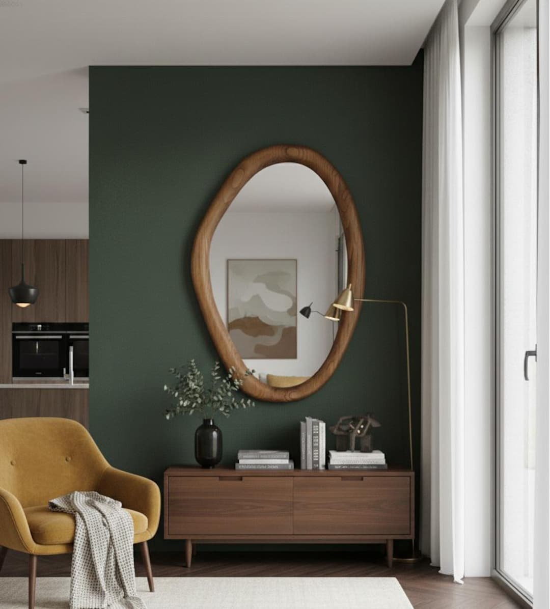 Asymmetrical Wood Wall Mirror, Large Organic Shape Mirror for Living ...