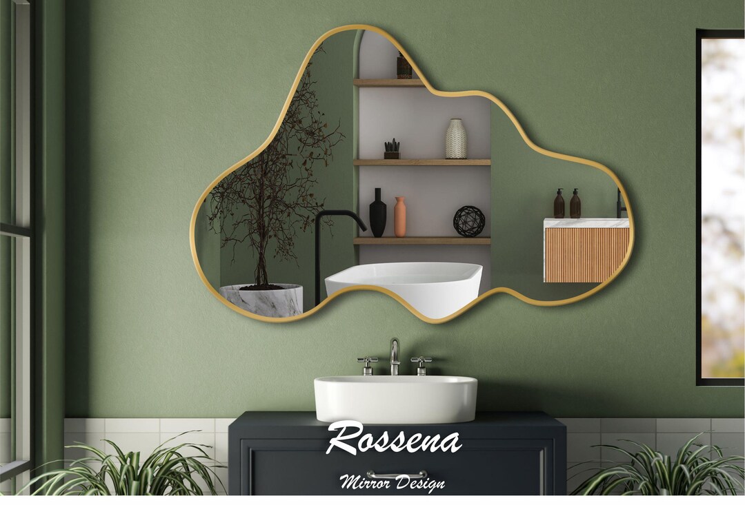 Wavy Colorful Mirror, Framed Mirror, Asymetrical Mirror, Bathroom ...