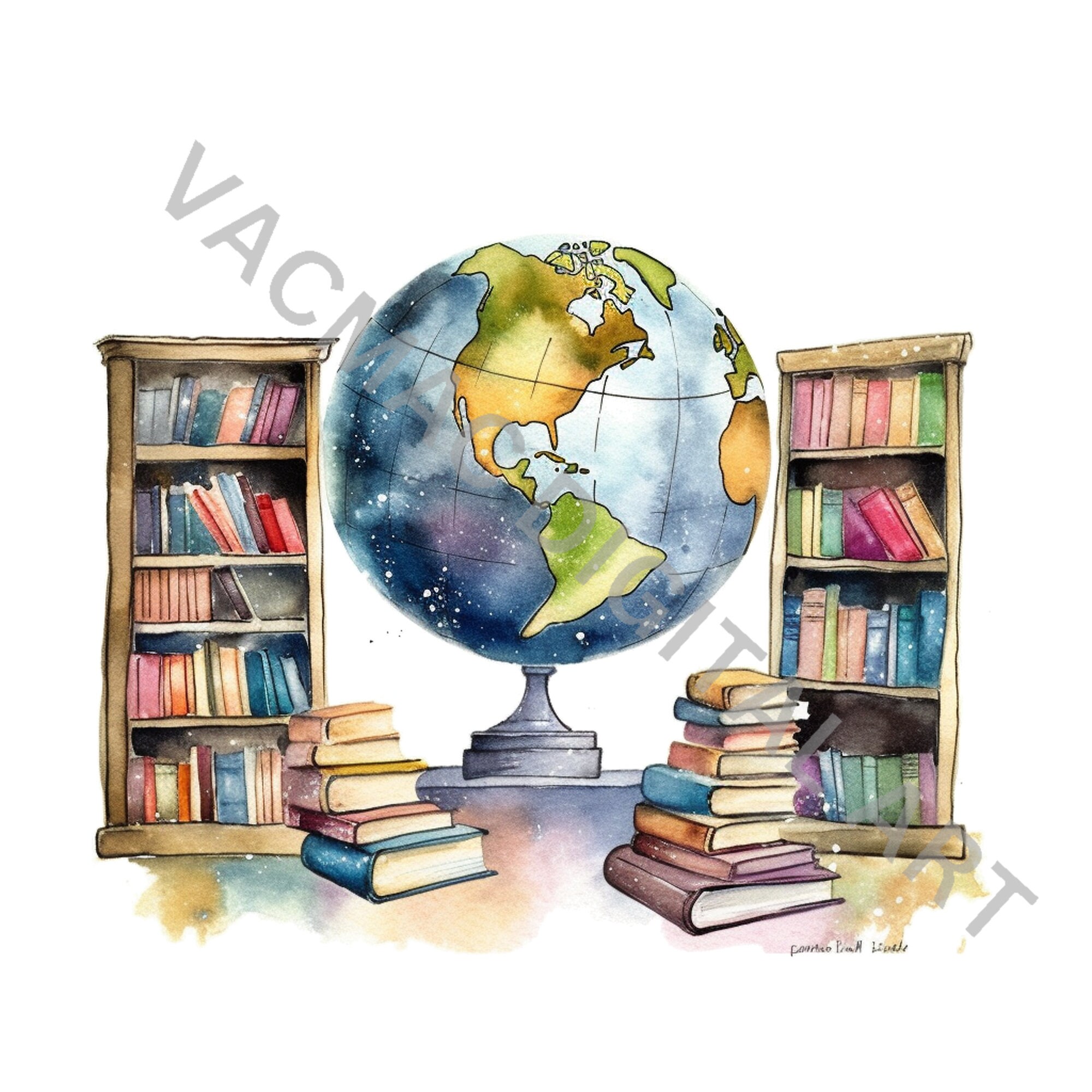 Library Watercolor Clipart 51 PNG Images Digital Download - Etsy