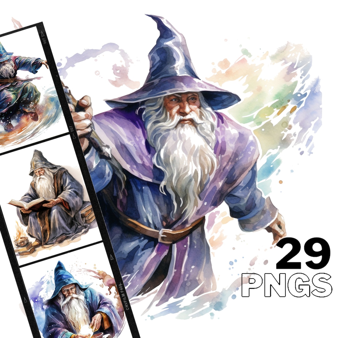 Fantasy Role-play Wizard Watercolor Clipart 29 PNG Images, Digital ...