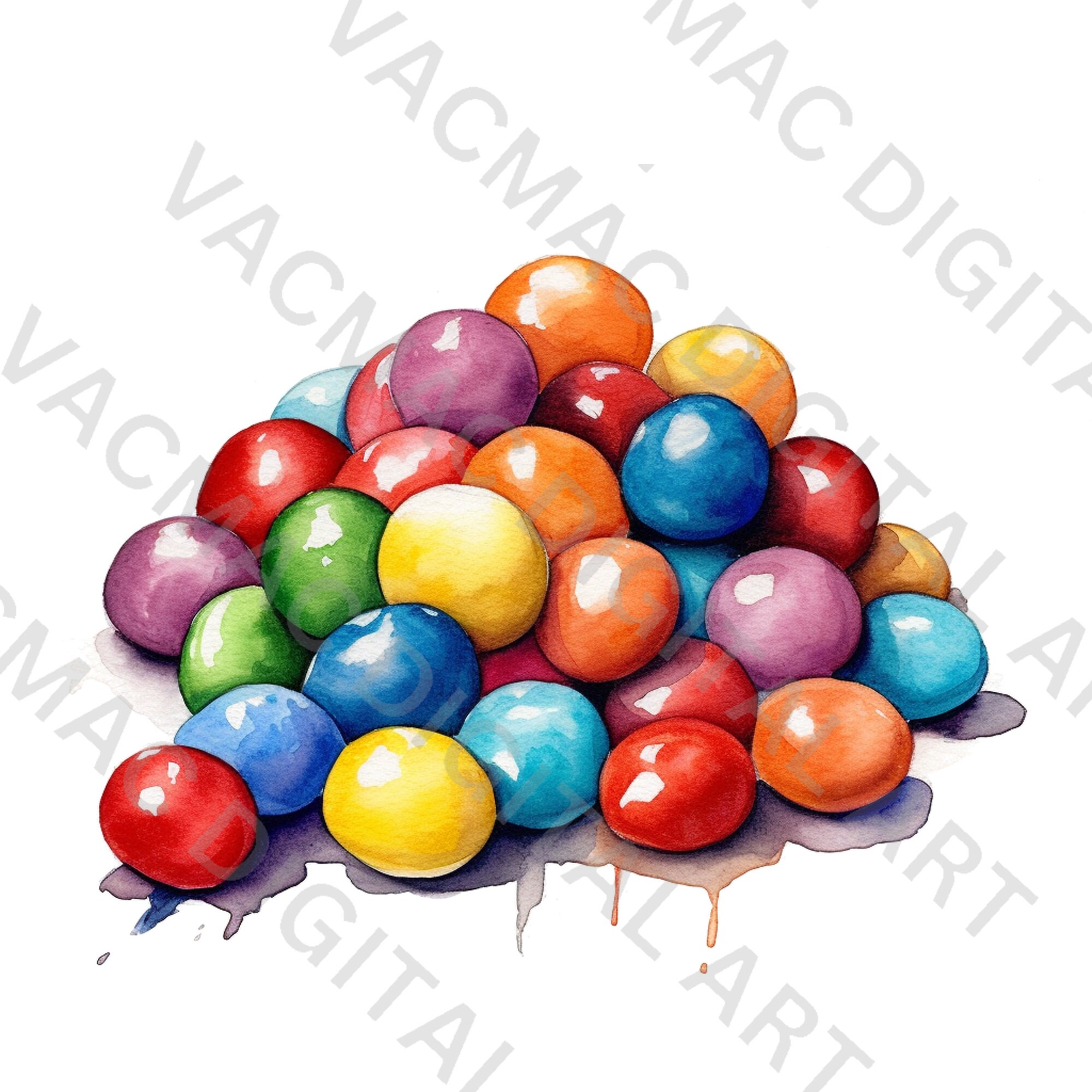 Candy Watercolor Clipart 60 PNG Images, Digital Download, 300 DPI Ideal ...