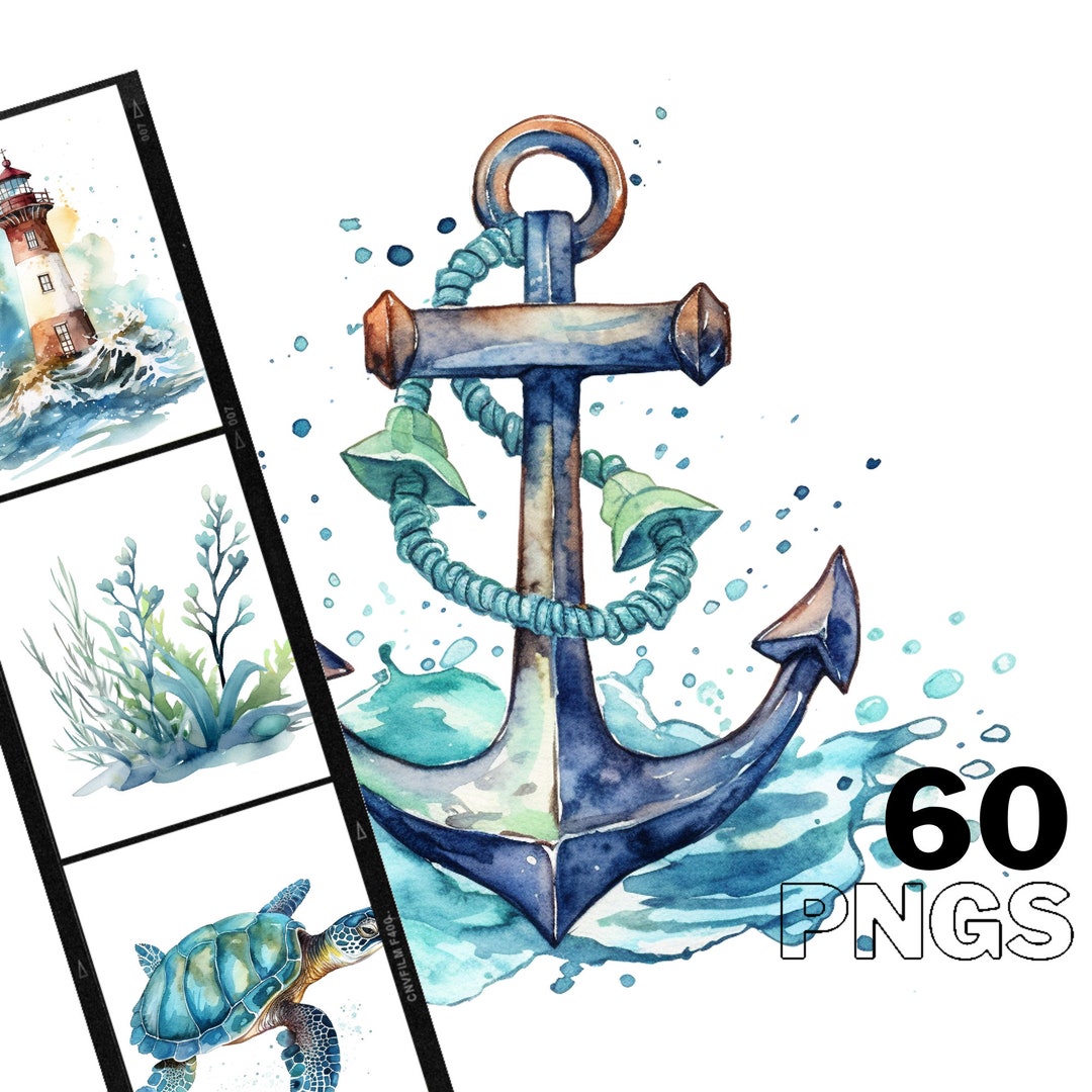 Ocean Watercolor Clipart 60 PNG Images, Digital Download, 300 DPI Ideal ...