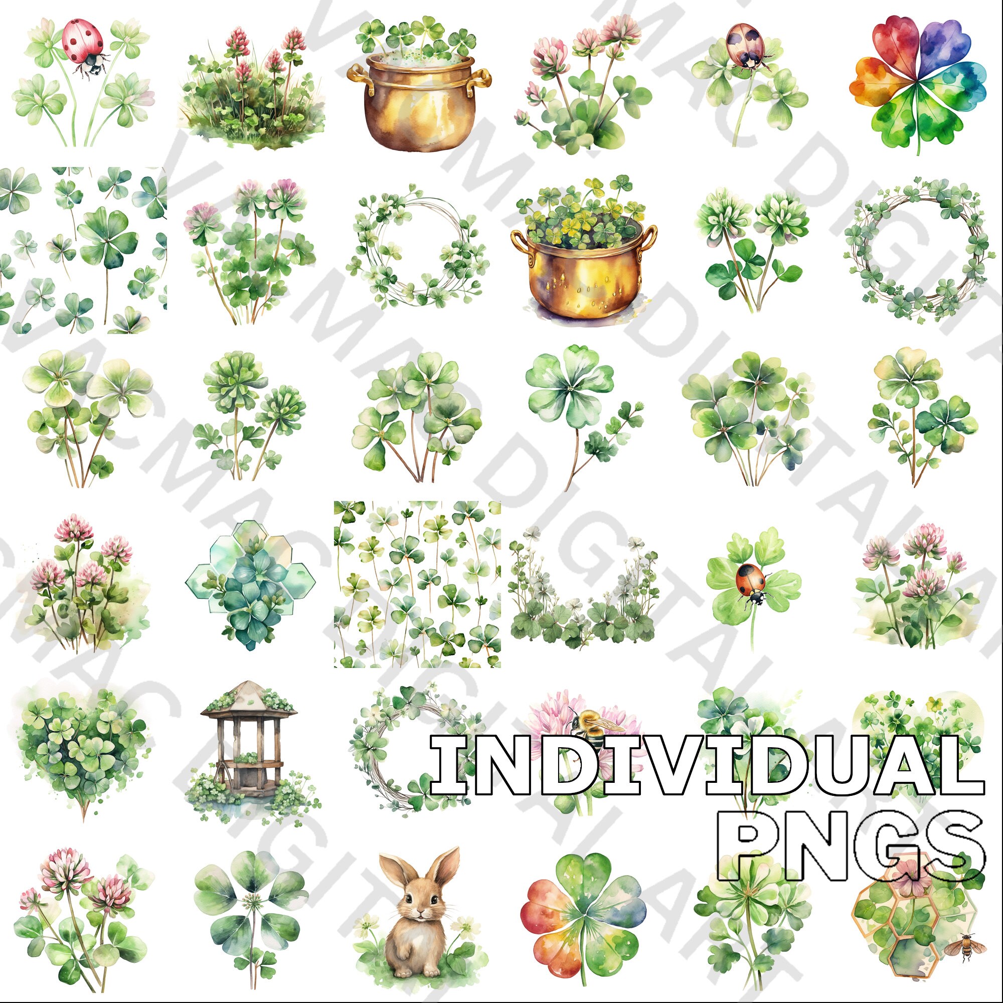 Clover Watercolor Clipart 72 PNG Images, Digital Download, 300 DPI ...