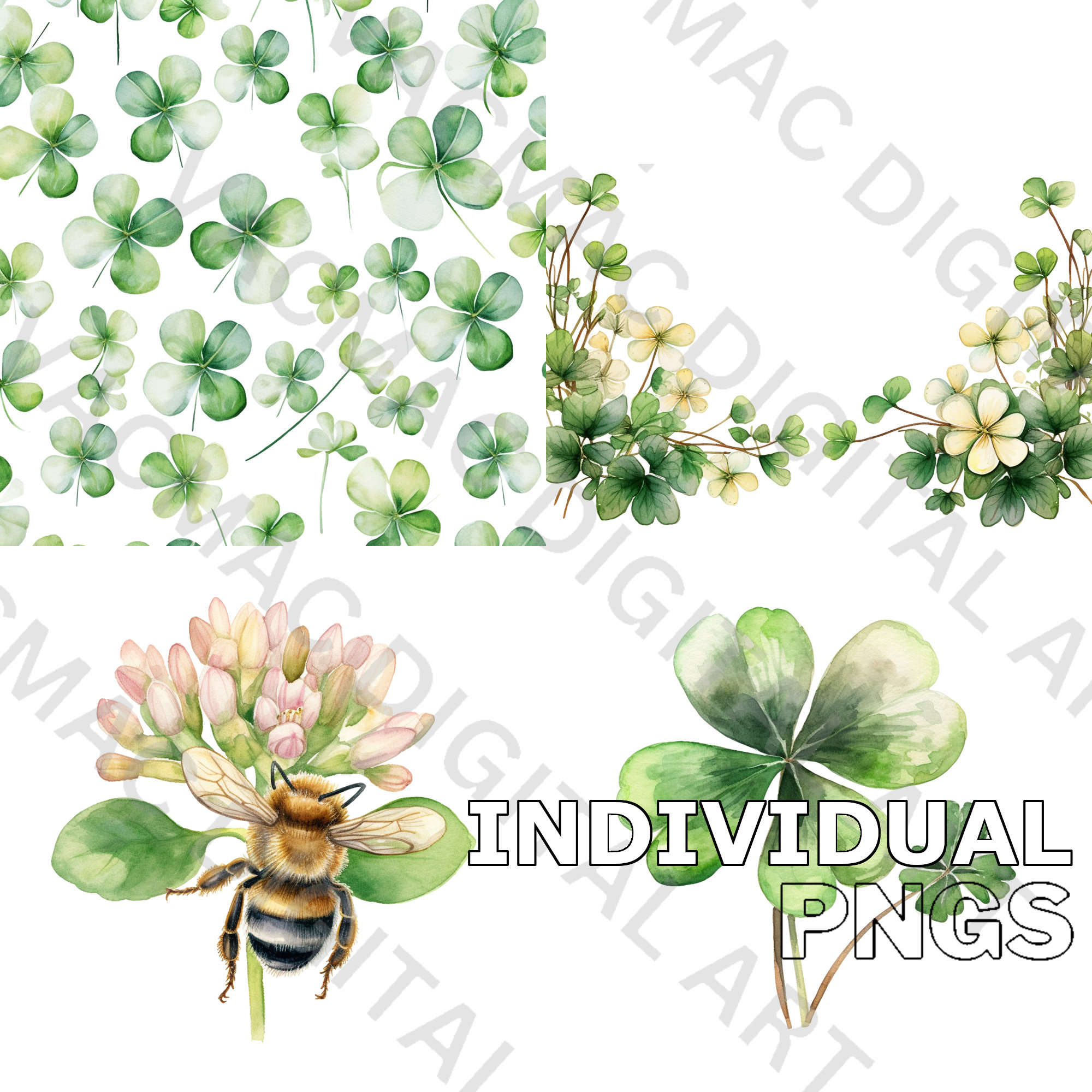 Clover Watercolor Clipart 72 PNG Images, Digital Download, 300 DPI ...