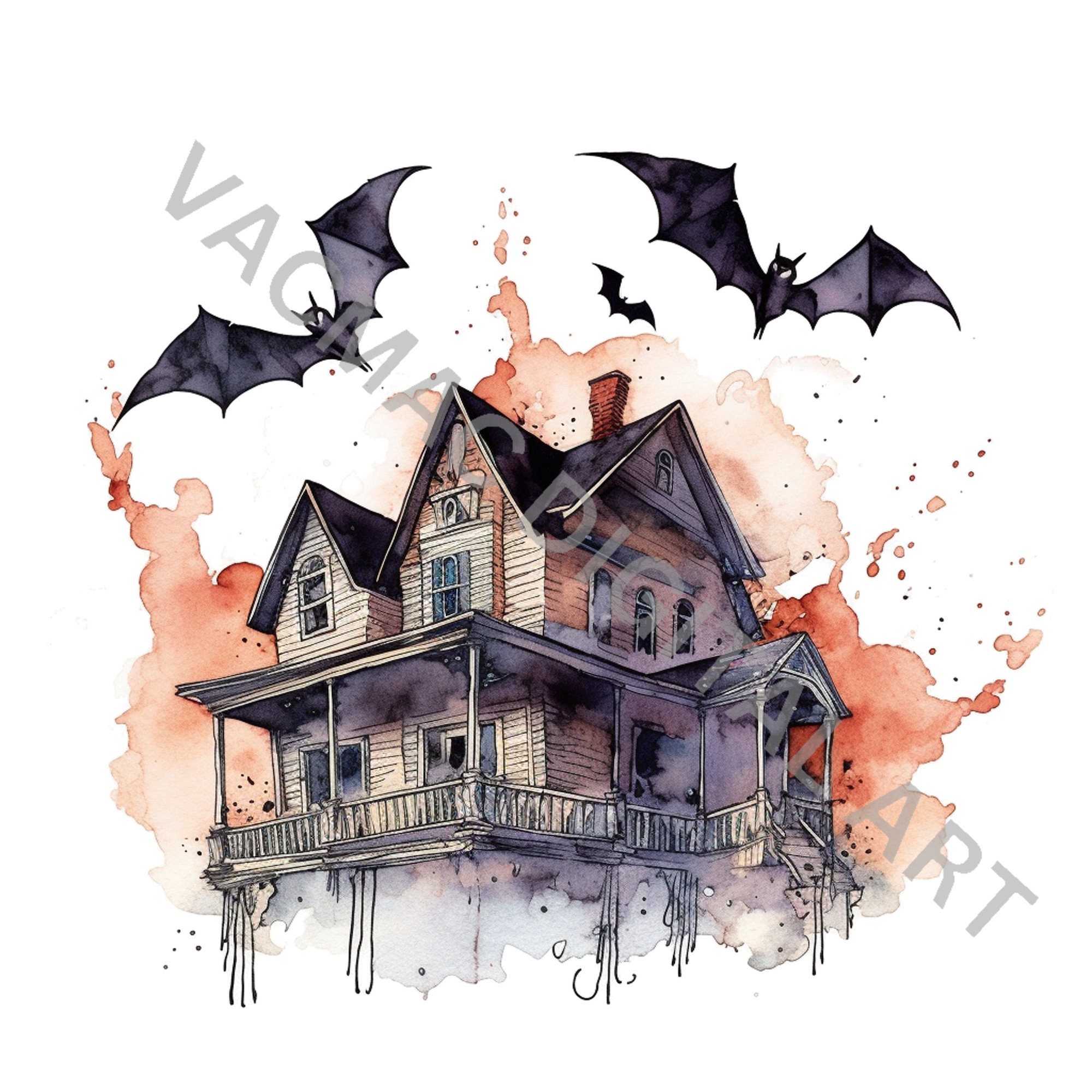 Haunted House Watercolor Clipart 62 PNG Images Digital - Etsy