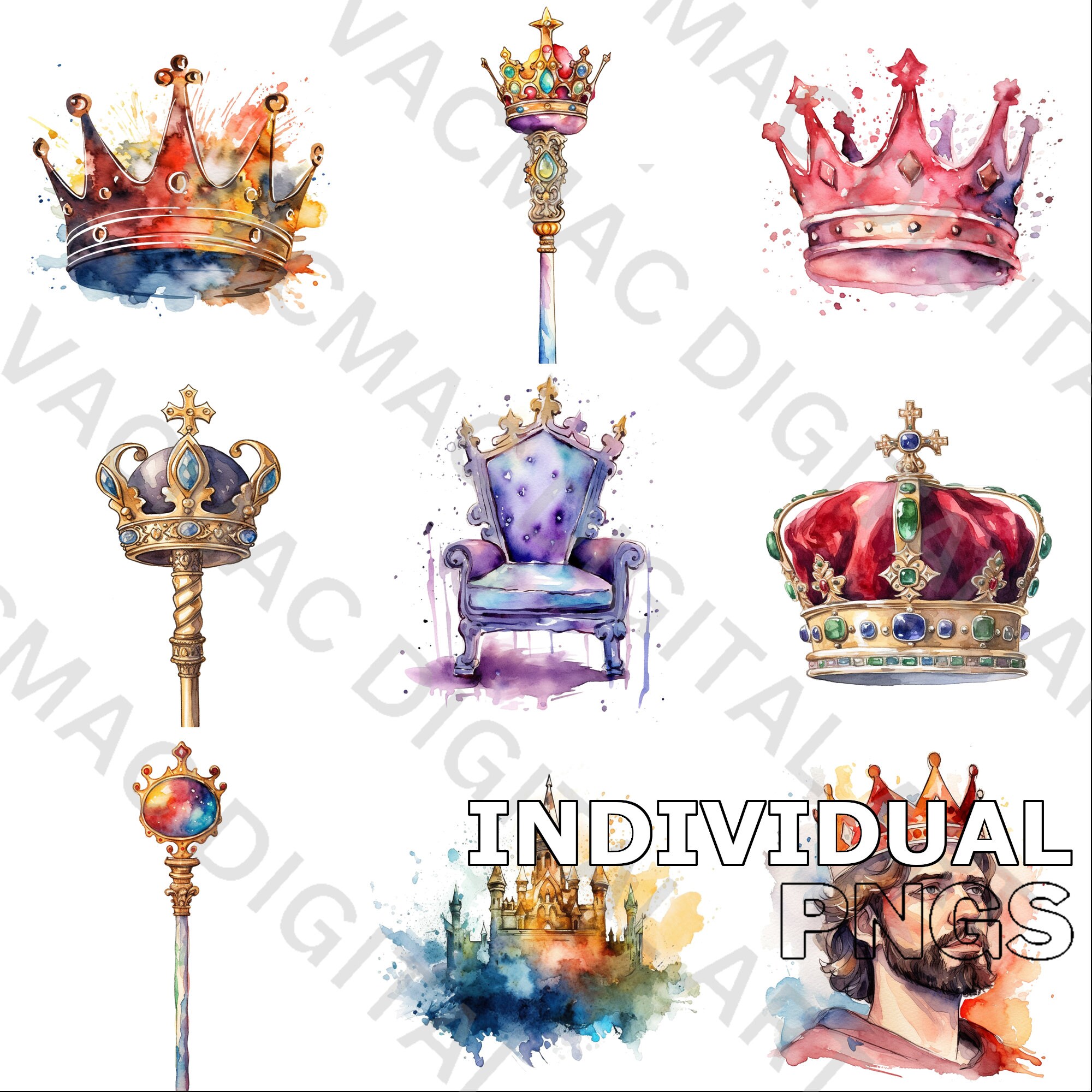 Crown Watercolor Clipart 46 PNG Images Digital Download - Etsy