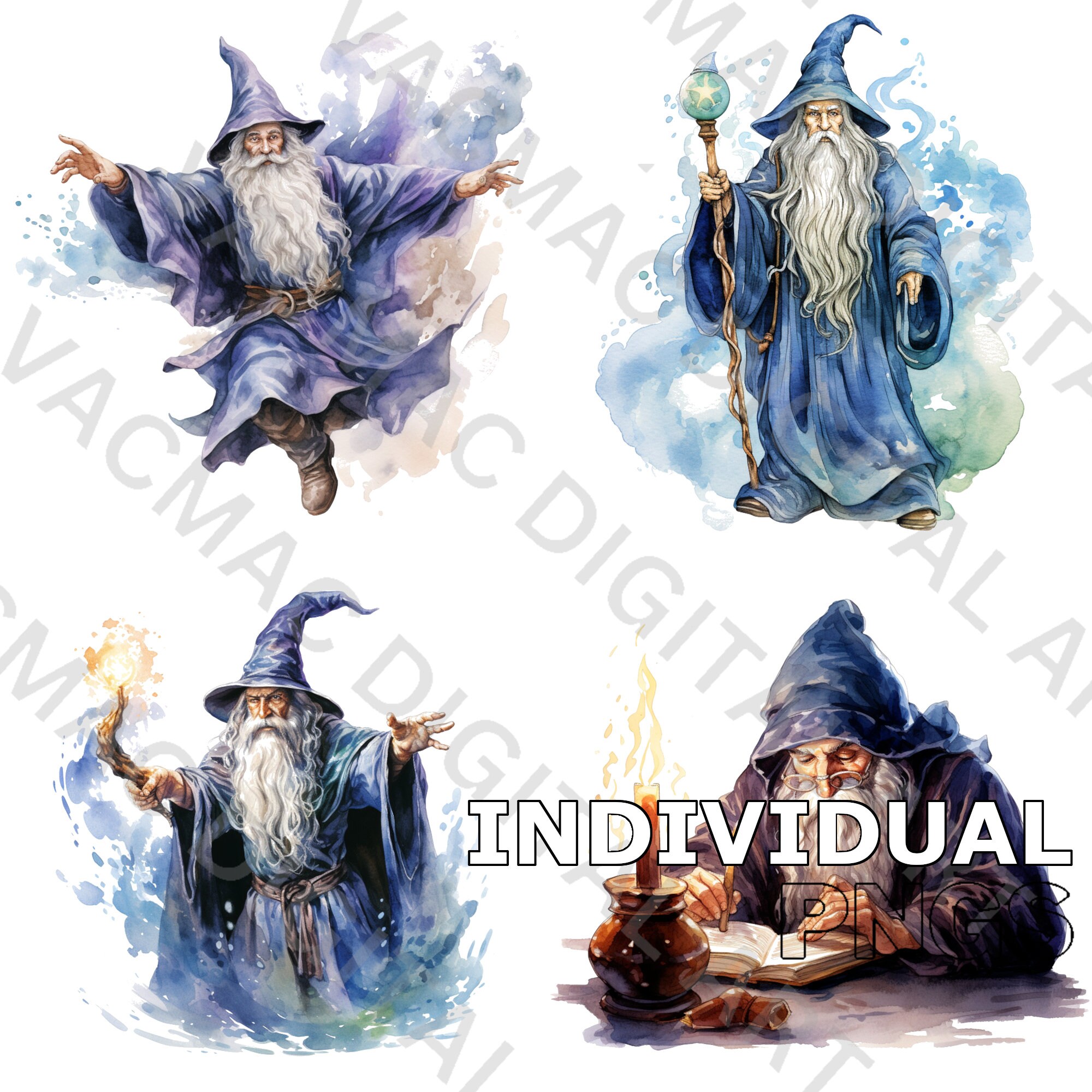 Fantasy Role-play Wizard Watercolor Clipart 29 PNG Images, Digital ...