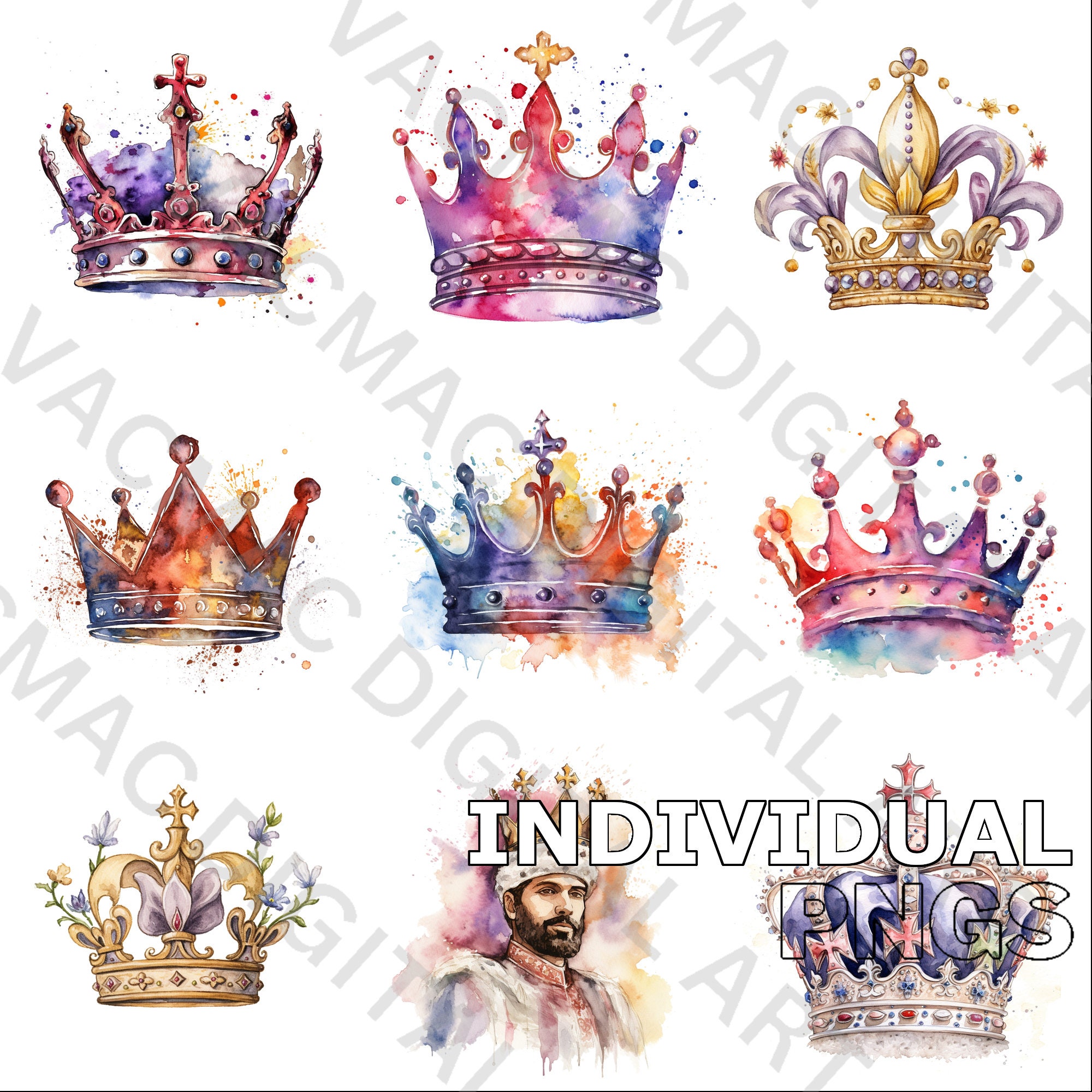 Crown Watercolor Clipart 46 PNG Images Digital Download - Etsy