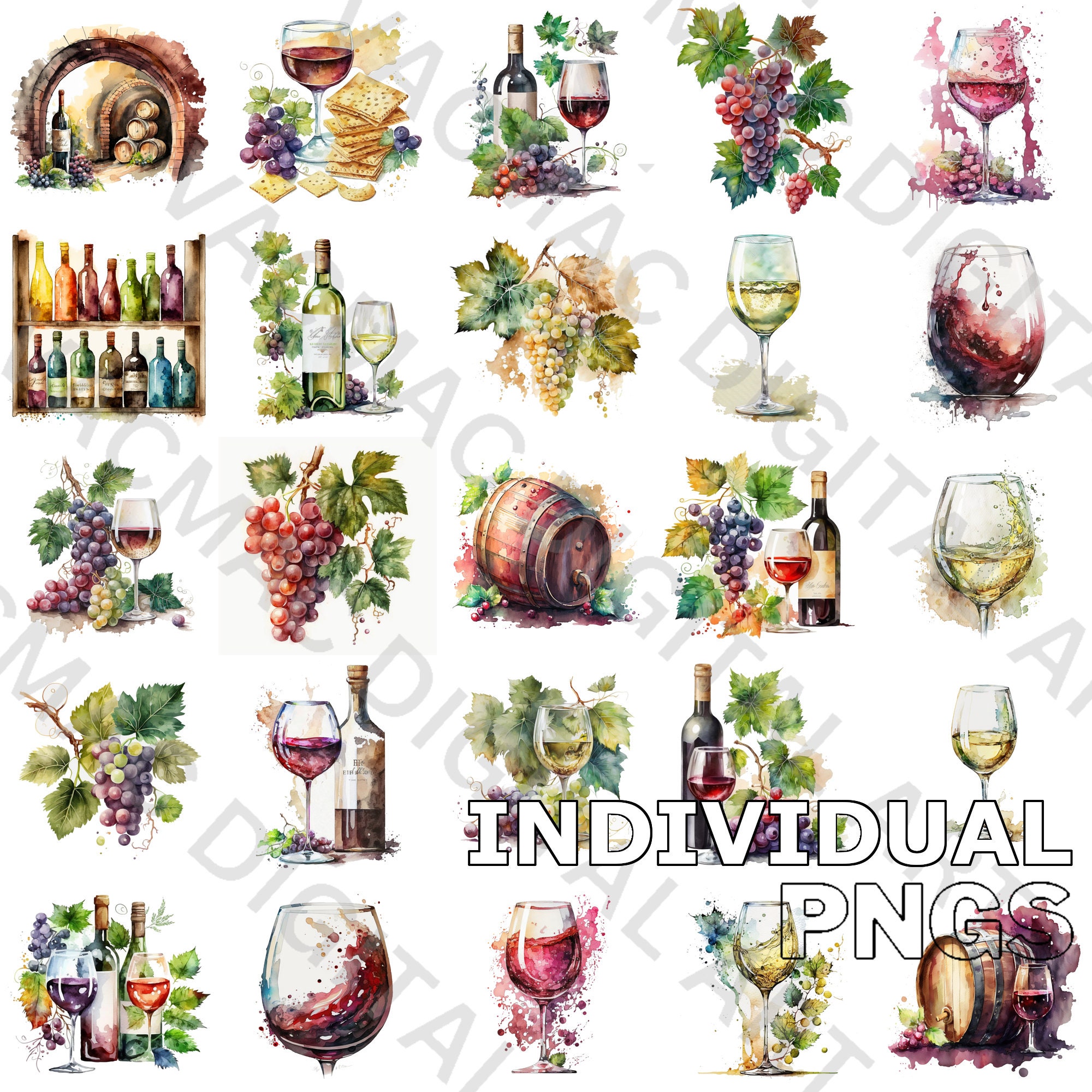 Grape & Wine Watercolor Clipart Set 60 PNG Images Digital - Etsy