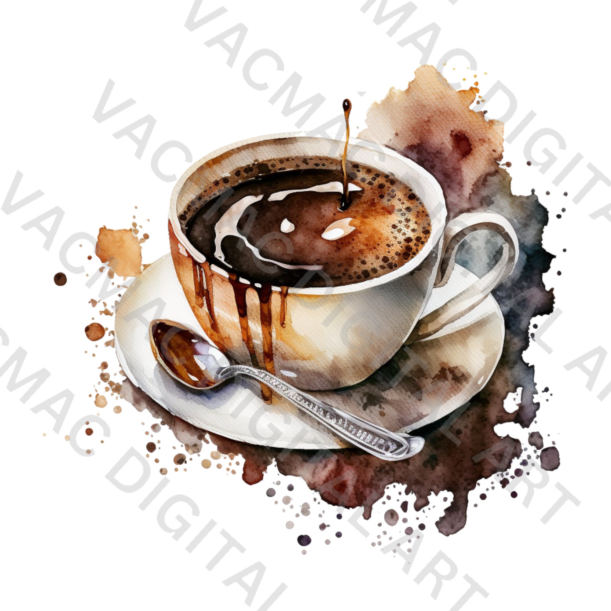 Coffee Watercolor Clipart Set 85 PNG Images, Digital Download, 300 DPI ...