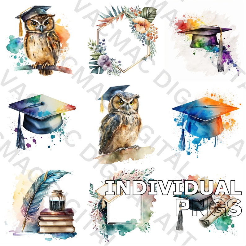 Graduation Watercolor Clipart 43 PNG Images, Digital Download, 300 DPI ...