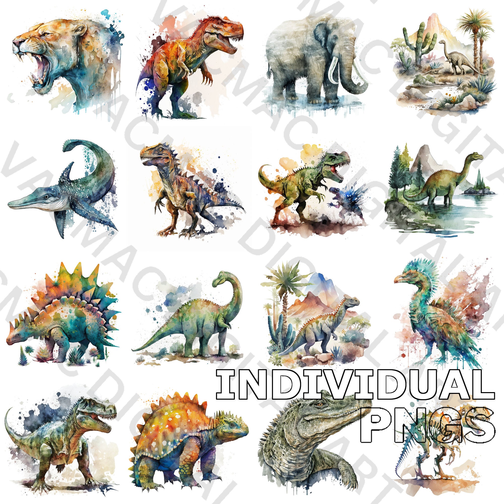 Dinosaur Watercolor Clipart 57 PNG Images, Digital Download, 300 DPI ...