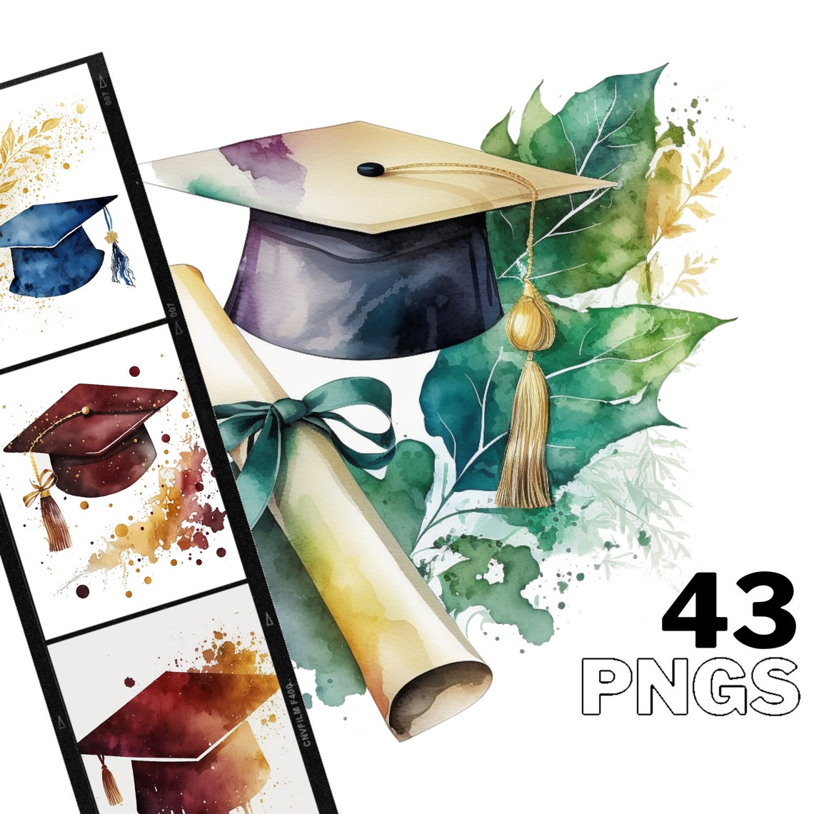 Graduation Watercolor Clipart 43 PNG Images, Digital Download, 300 DPI ...