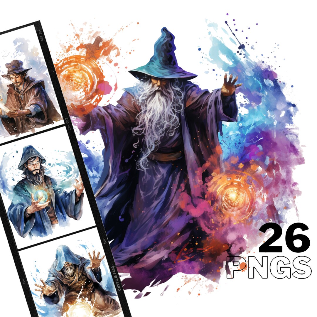 Fantasy Role-play Sorcerer Clipart, 26 PNG Watercolor Images, 300 DPI ...