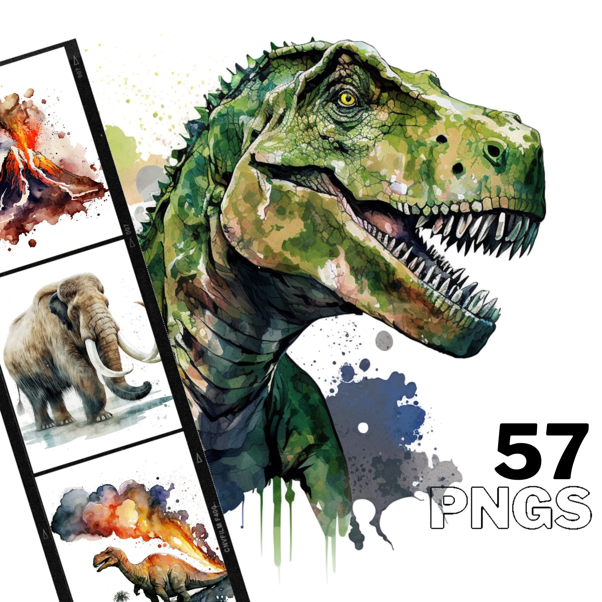 Dinosaur Watercolor Clipart 57 PNG Images, Digital Download, 300 DPI ...