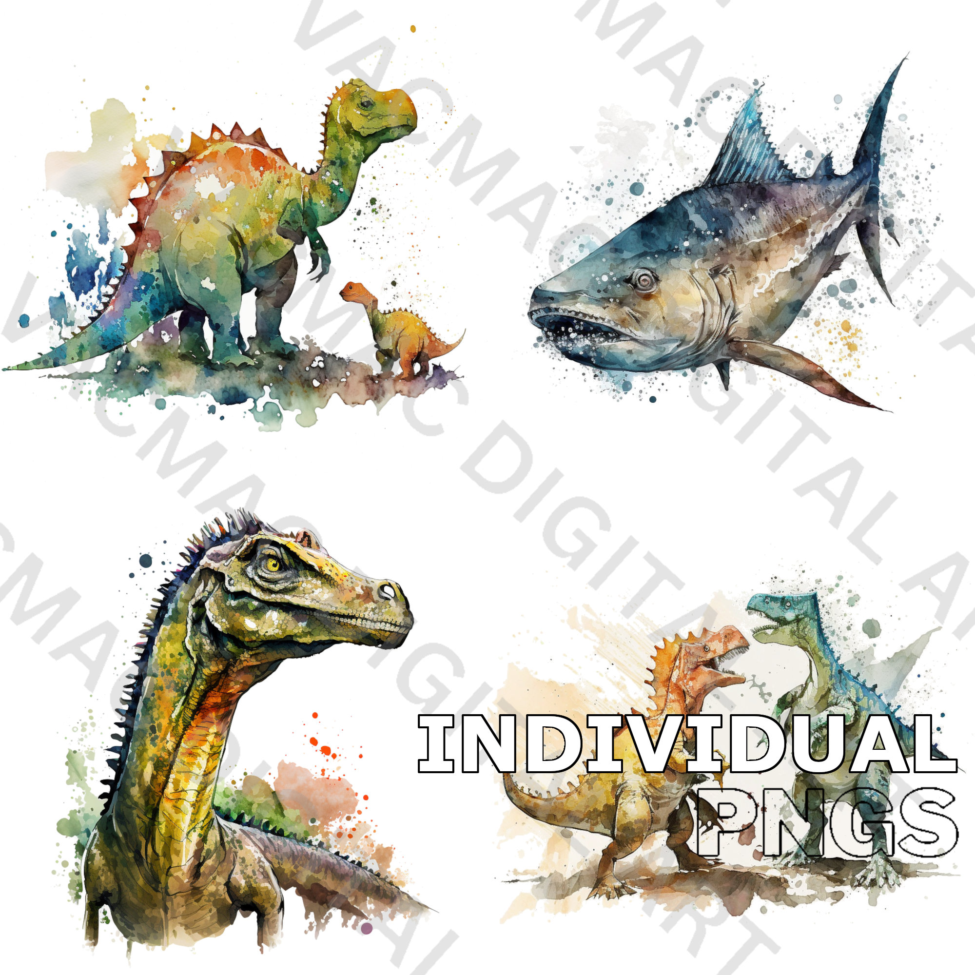 Dinosaur Watercolor Clipart 57 PNG Images, Digital Download, 300 DPI ...