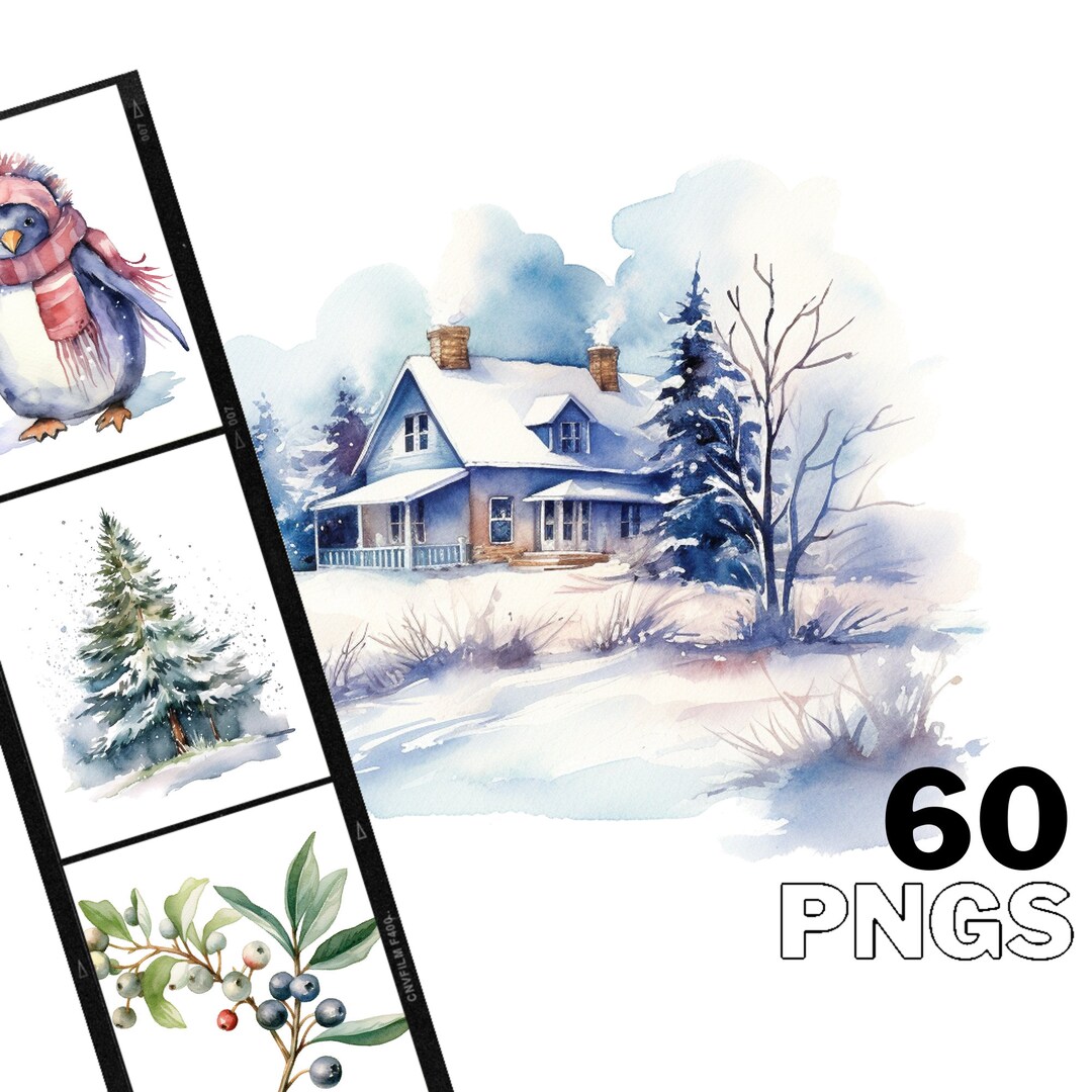 Winter Wonderland Watercolor Clipart 60 PNG Images Digital - Etsy