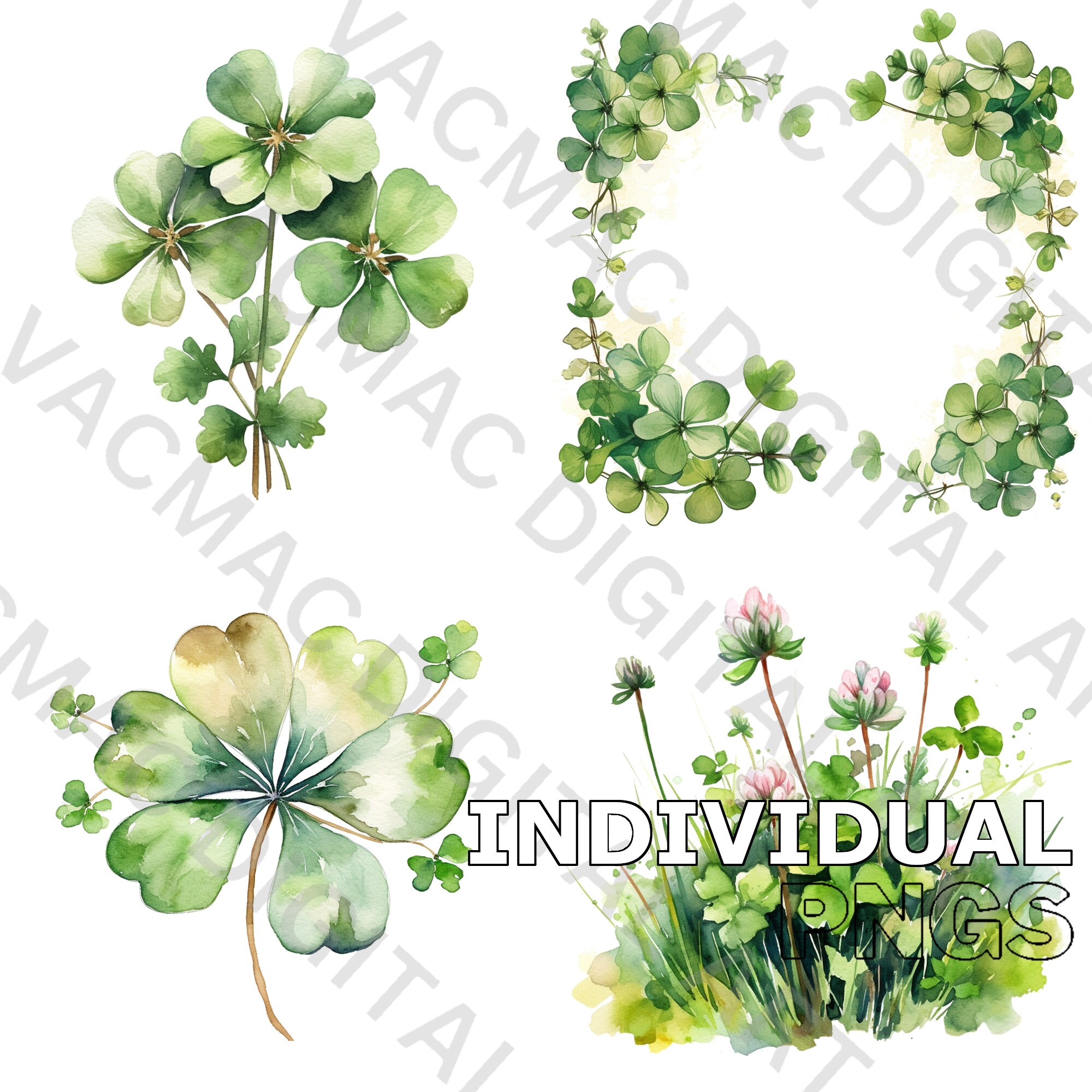Clover Watercolor Clipart 72 PNG Images, Digital Download, 300 DPI ...