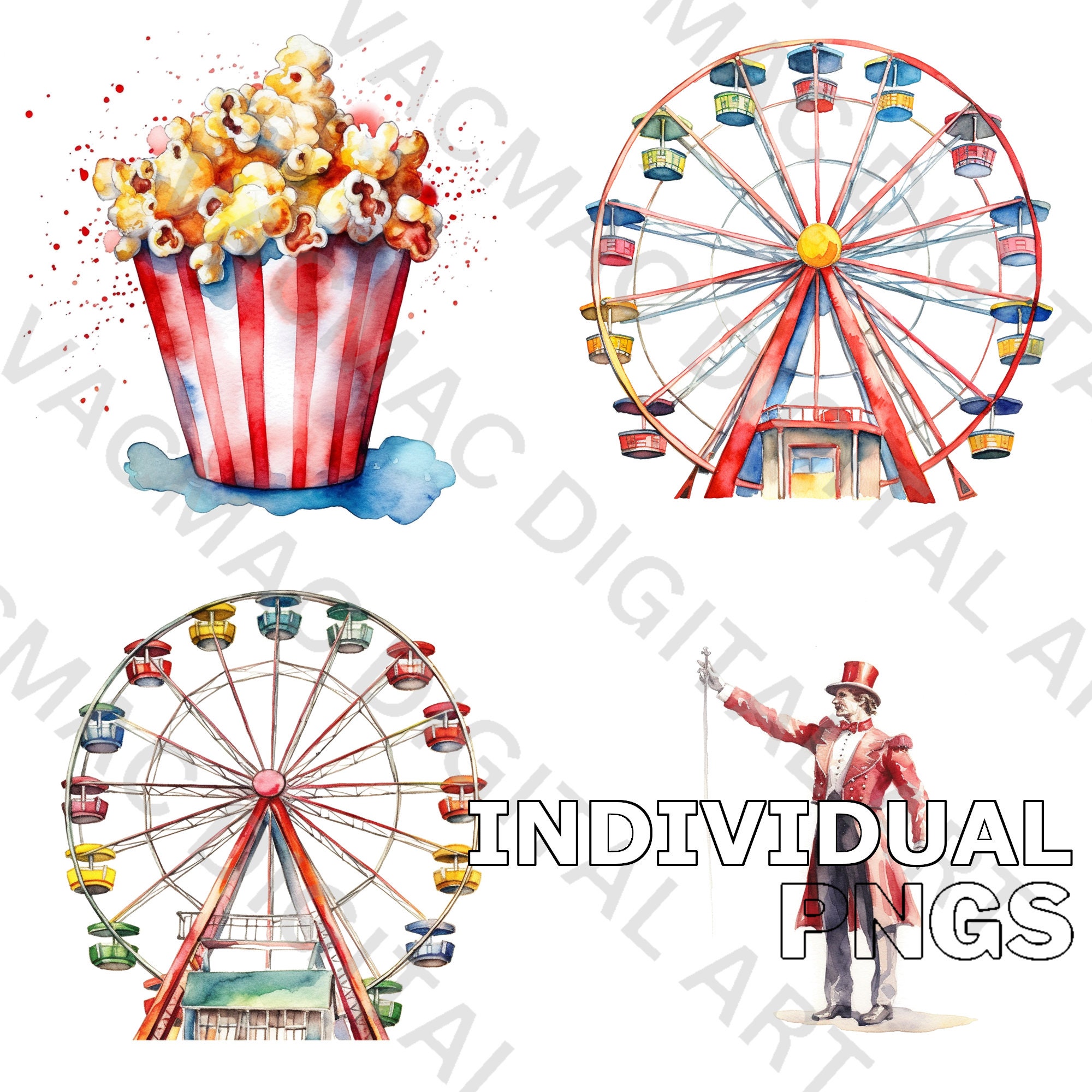 Circus Watercolor Clipart 45 PNG Images Digital Download - Etsy