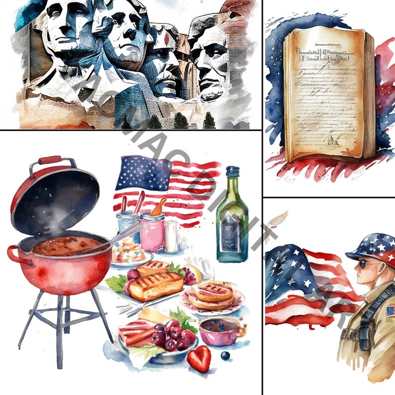 4th of July Celebration Clipart 39 PNG Watercolor Images 300 - Etsy