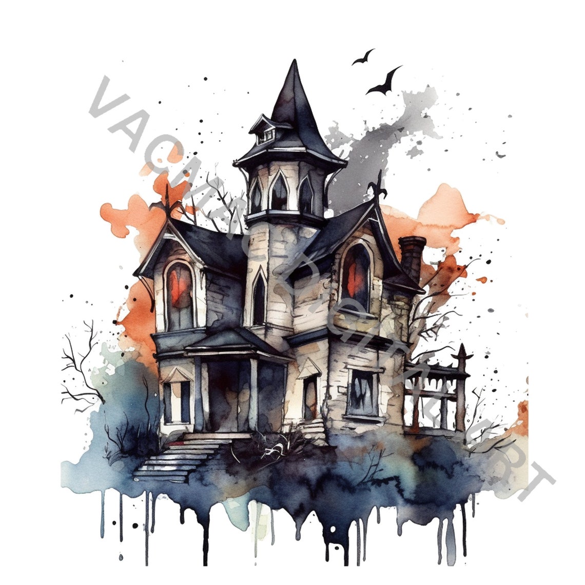 Haunted House Watercolor Clipart 62 PNG Images Digital - Etsy