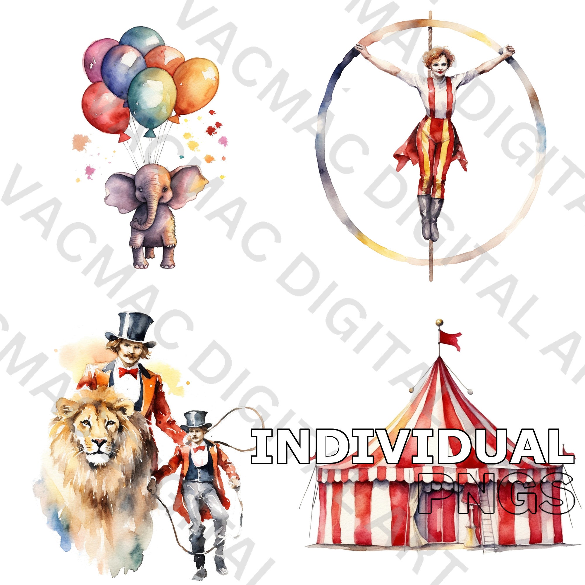 Circus Watercolor Clipart 45 PNG Images Digital Download - Etsy