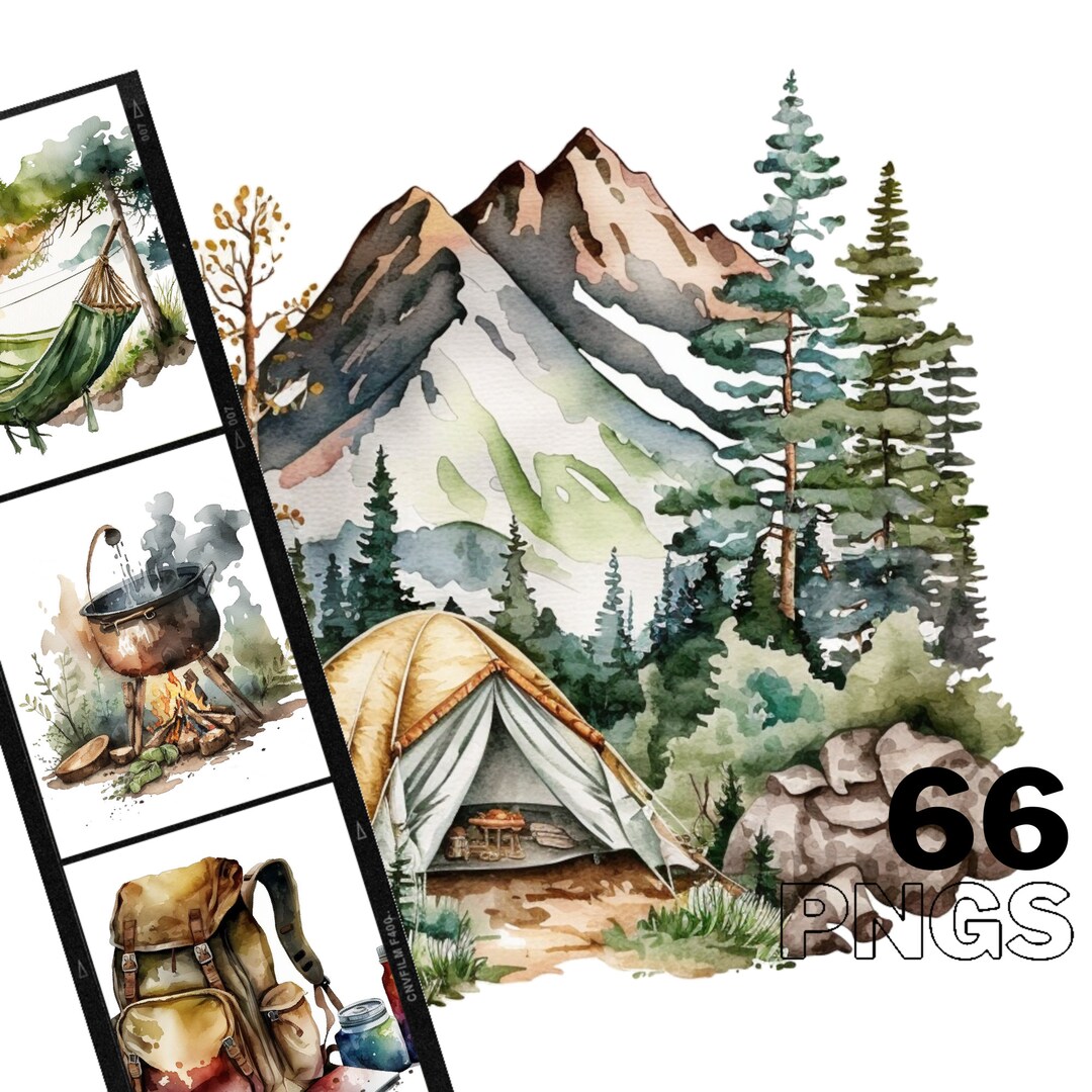 Camping Watercolor Clipart 66 PNG Images, Digital Download, 300 DPI ...