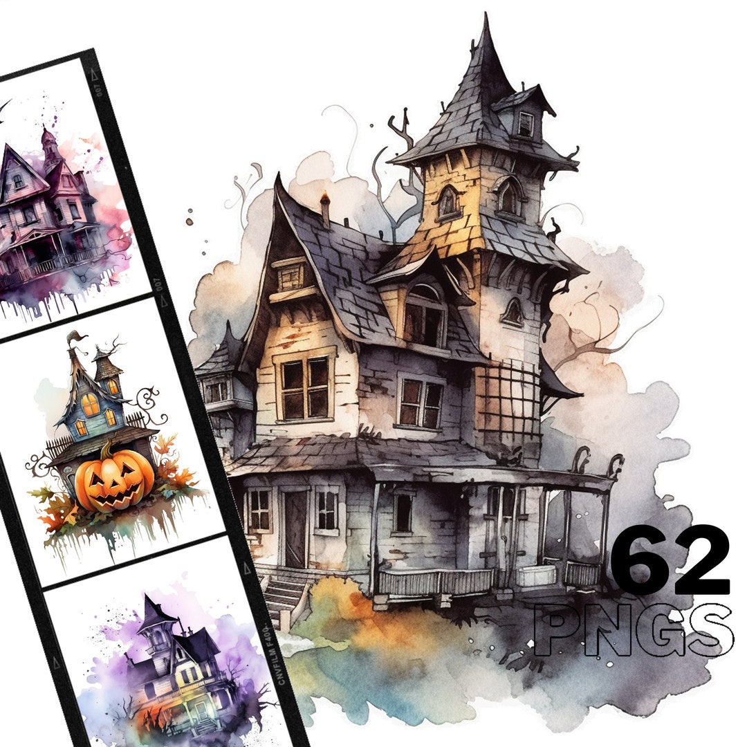 Haunted House Watercolor Clipart 62 PNG Images Digital - Etsy