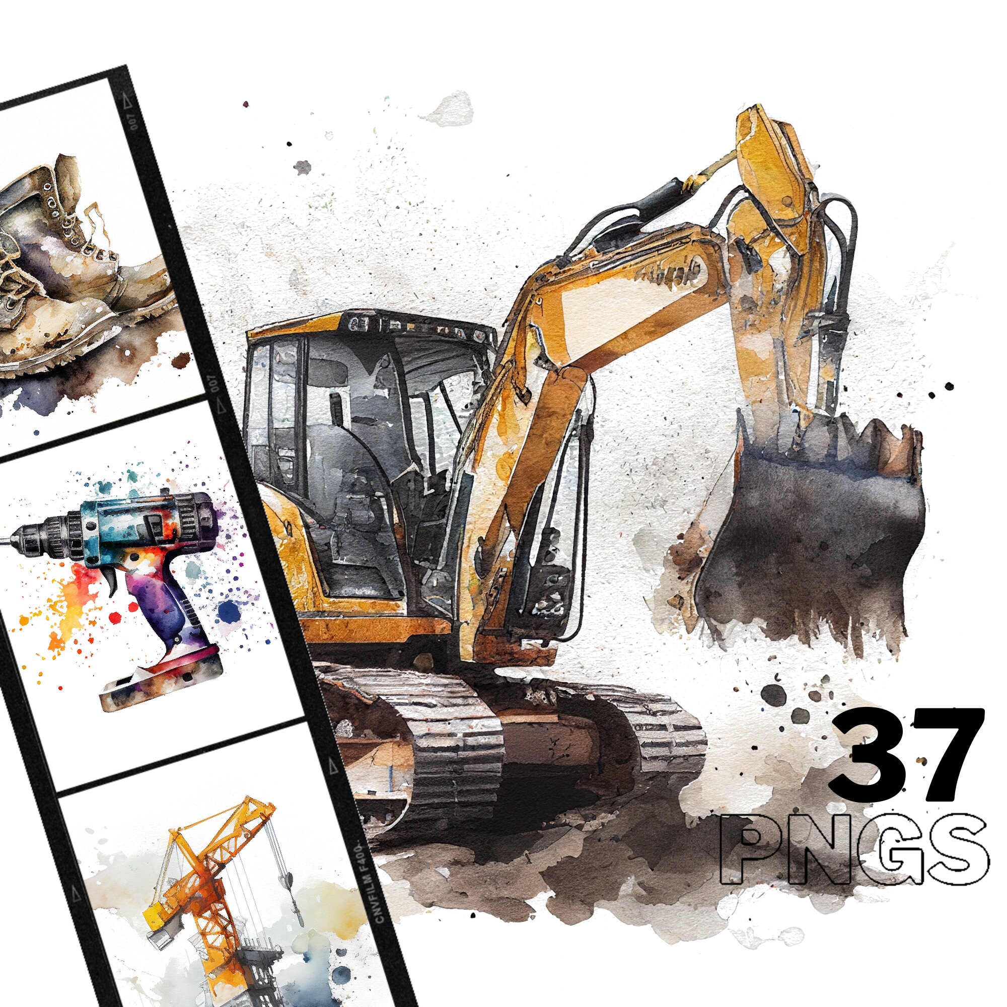 Construction Watercolor Clipart 37 PNG Images, Digital Download, 300 ...