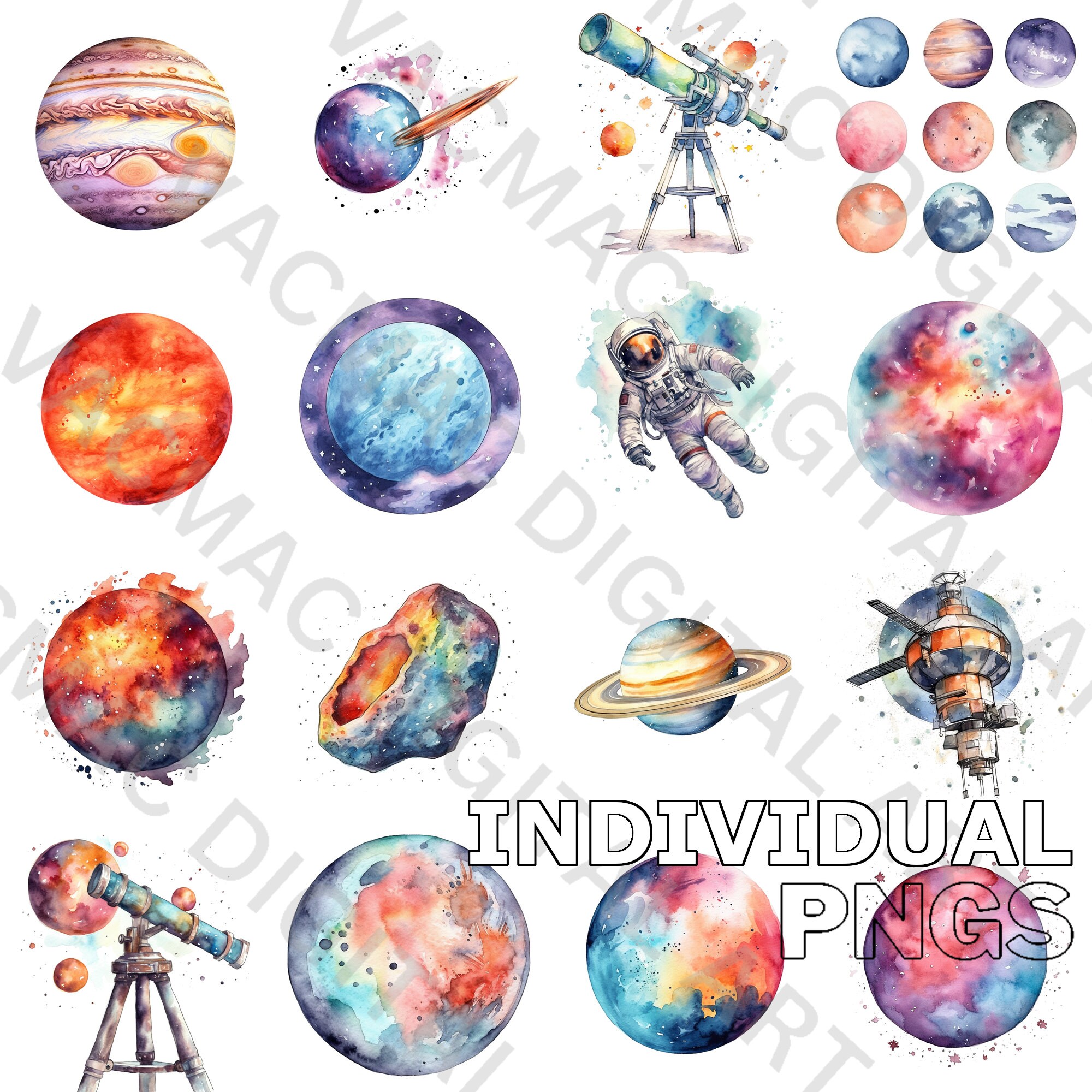 Outer Space Watercolor Clipart 62 PNG Images Digital - Etsy