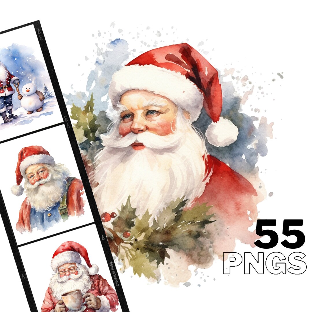 Santa Watercolor Clipart 55 PNG Images, Digital Download, 300 DPI Ideal ...