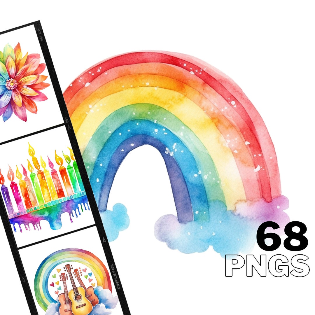 Rainbow Watercolor Clipart 68 PNG Images, Digital Download, 300 DPI ...