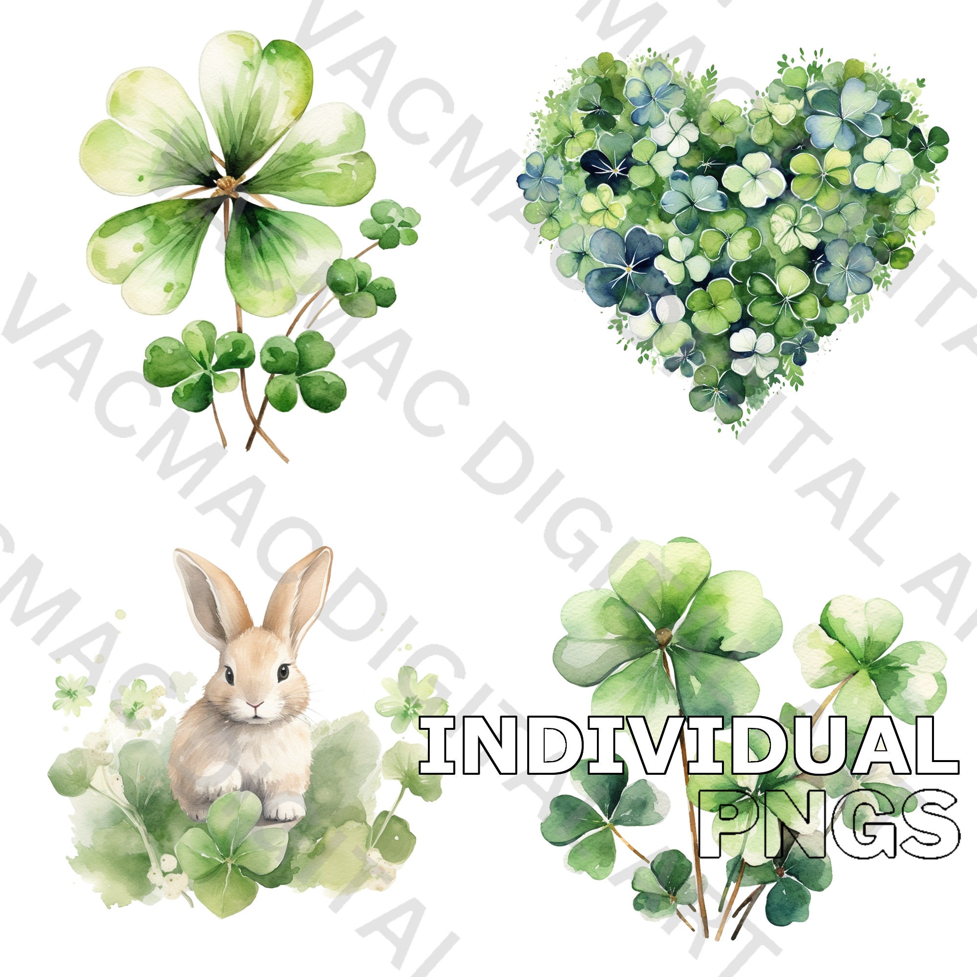 Clover Watercolor Clipart 72 PNG Images, Digital Download, 300 DPI ...