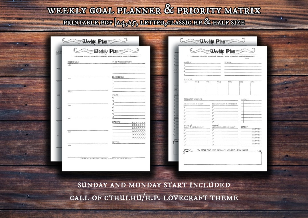 Printable Weekly Goal Planner, Weekly Planner, Priority Matrix, Weekly ...