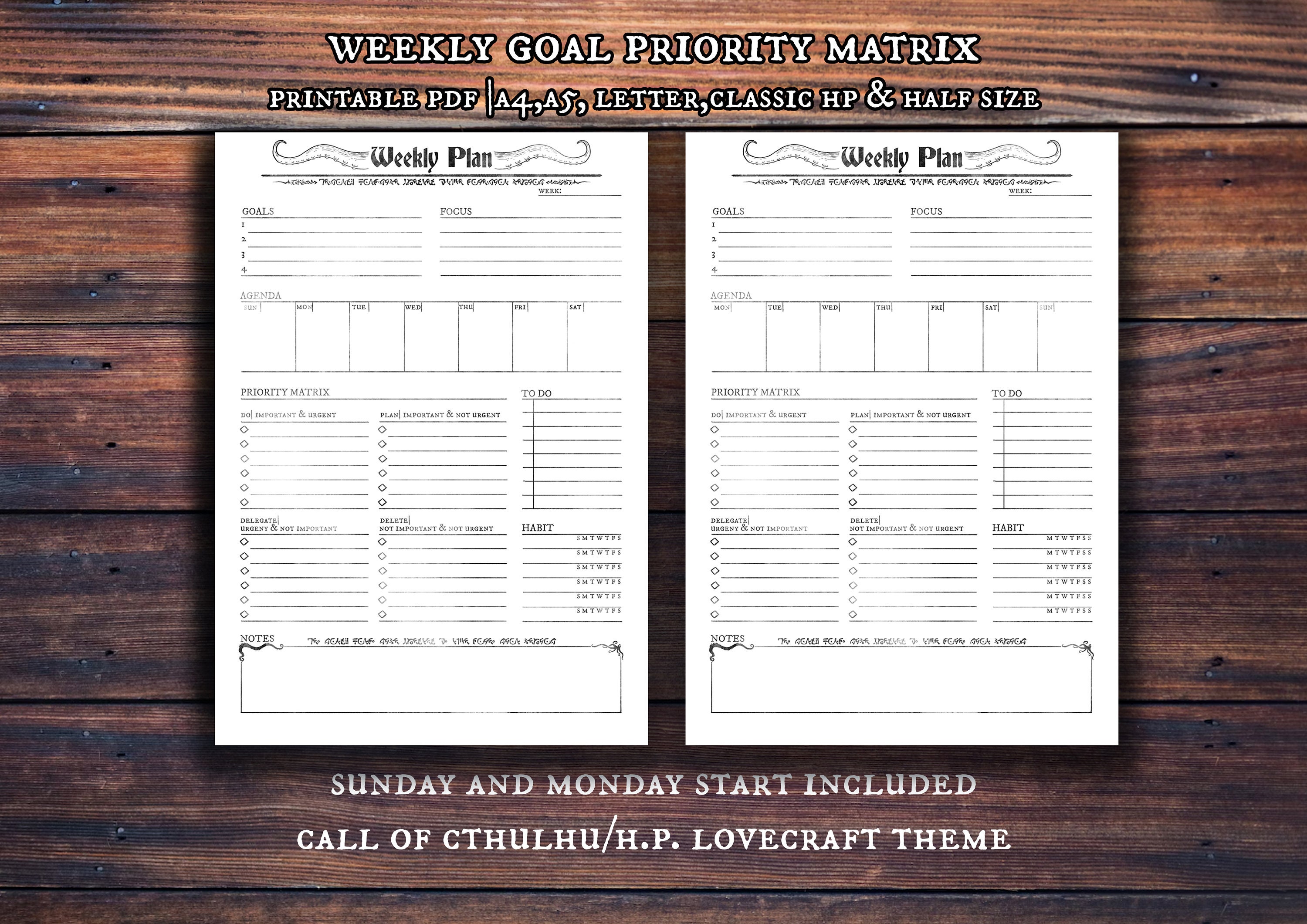 Printable Weekly Goal Planner, Weekly Planner, Priority Matrix, Weekly ...