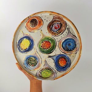 Hand-painted Gold Ceramic Fig Plate • Handmade Round Serving Plate ...