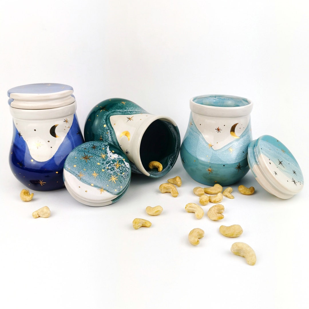 Handmade 24K Gold Ceramic Jars With Lid • Pottery Food Storage ...