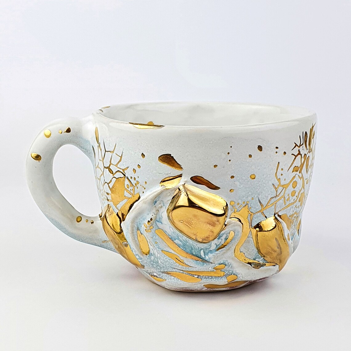 24K Gold Bars Ceramic Mugs With Oak Wood Coasters • Handmade Pottery ...
