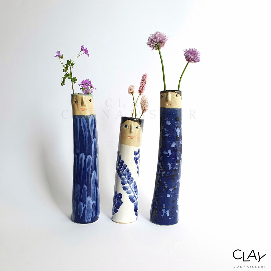 Creamy Blue Ceramic Bud Vases • Pottery Vases for Dried Flowers ...