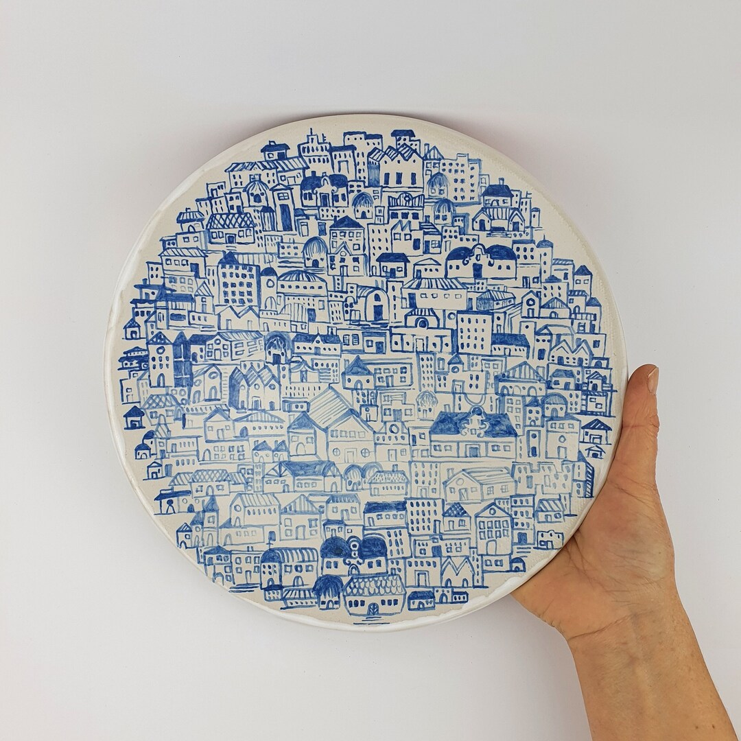 Handmade Porcelain Blue City Plate • Ceramic Round Serving Plate ...