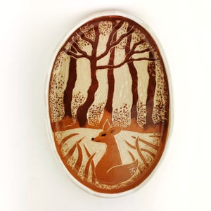 Handmade Brown Wolf Pottery Platter • Hand Carved Oval Plate • Pottery ...