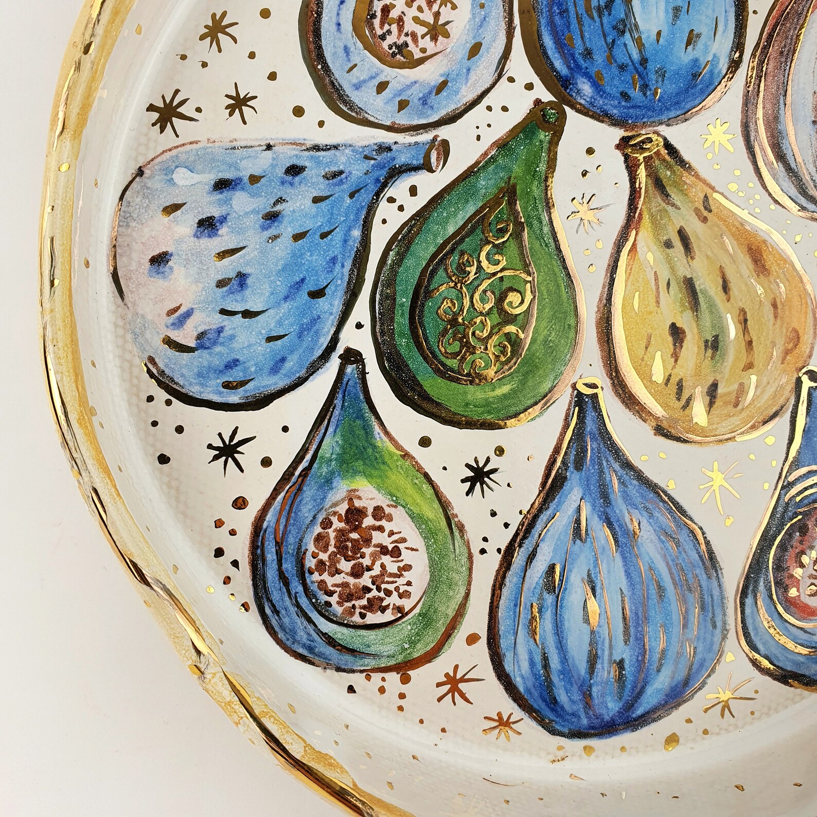 Hand-painted Gold Ceramic Fig Plate • Handmade Round Serving Plate ...