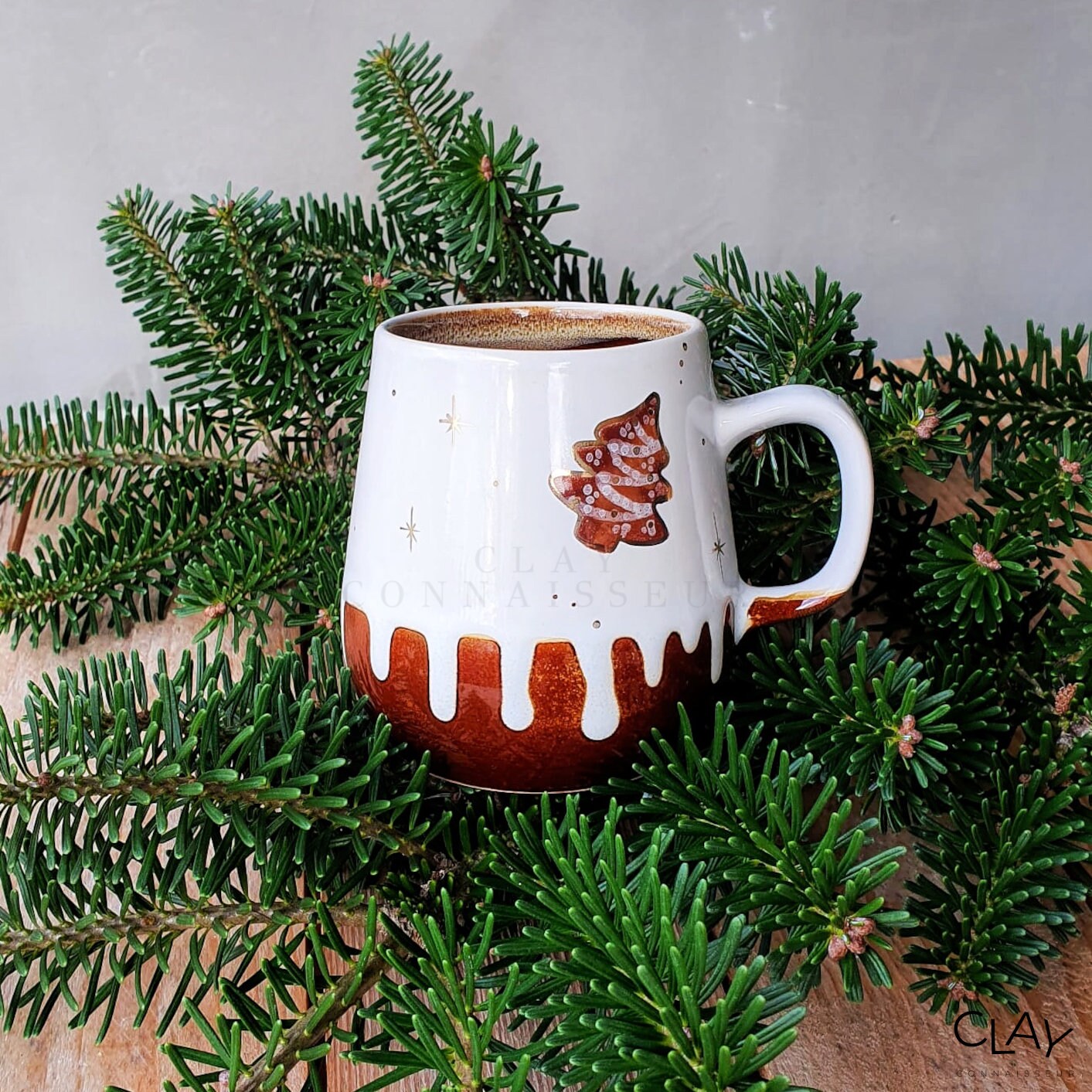 Gingerbread Cookies Ceramic Mugs With Oak Wood Coasters • Handmade ...