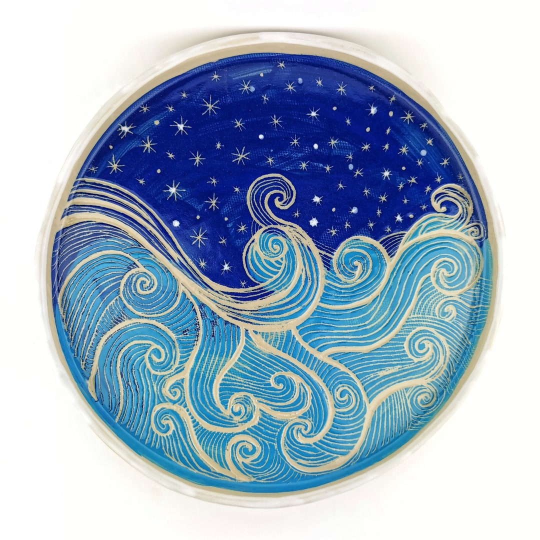 Handmade Winter Wind Pottery Platter • Hand Carved Round Plate ...