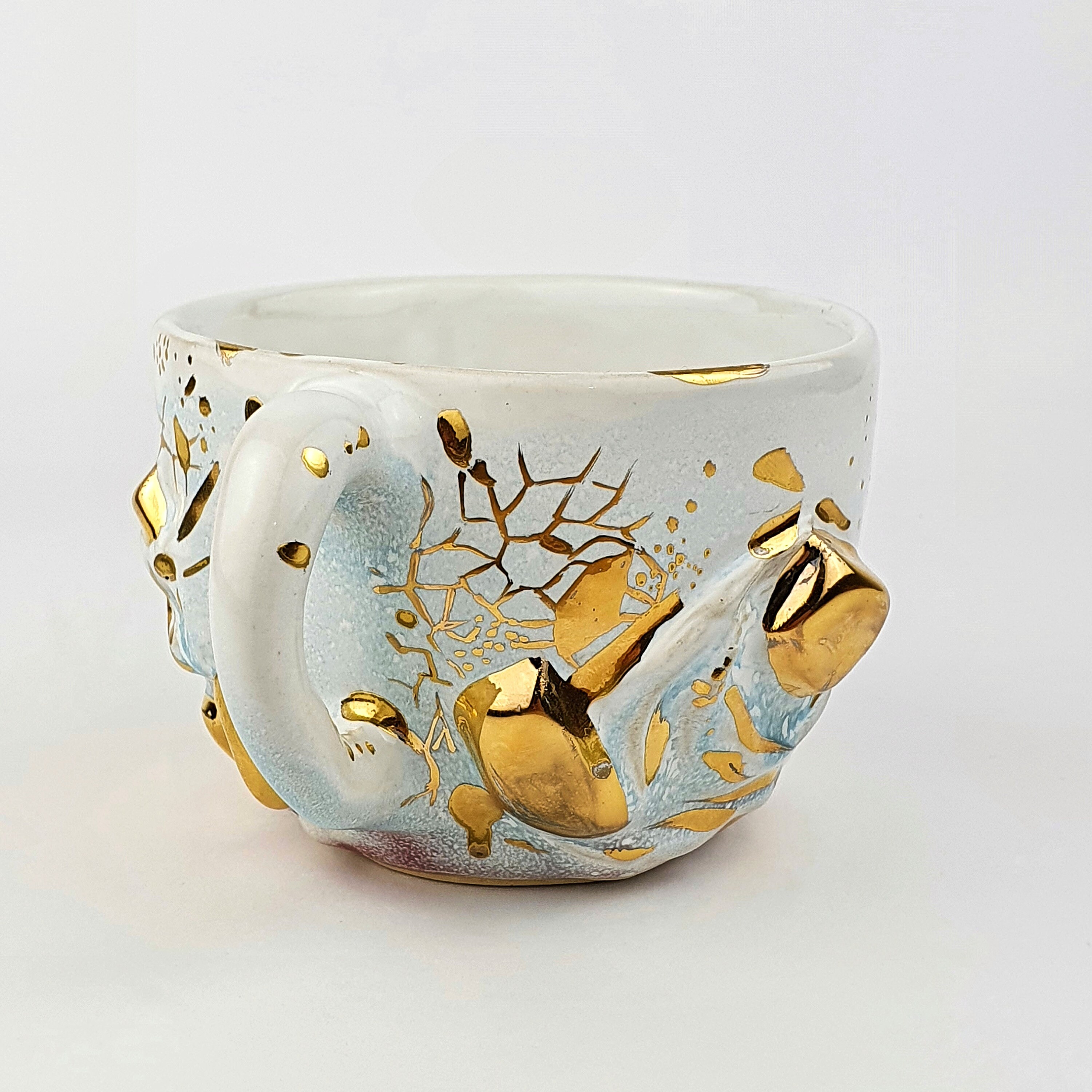 24K Gold Bars Ceramic Mugs With Oak Wood Coasters • Handmade Pottery ...