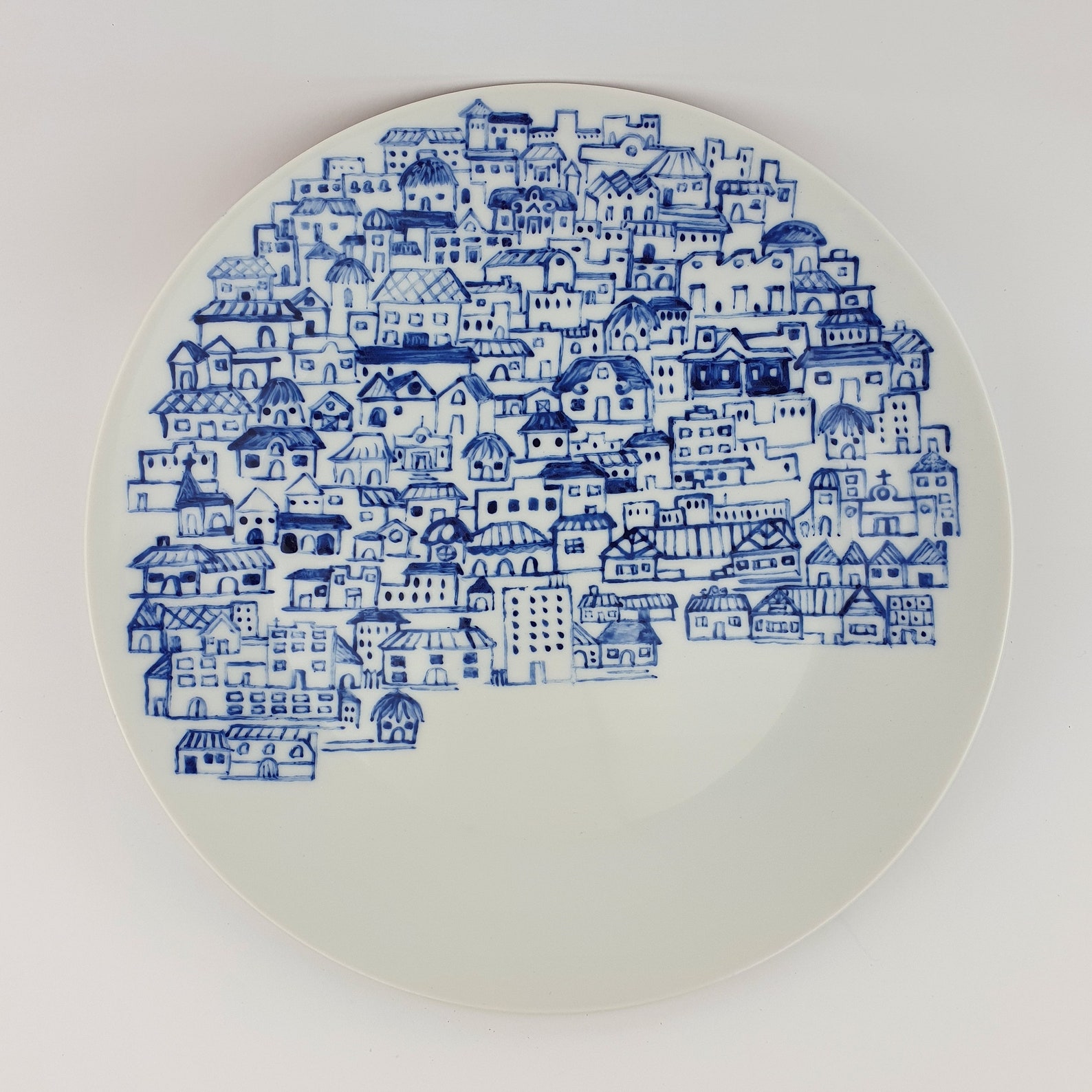 Handmade Porcelain Blue City Plate • Ceramic Round Serving Plate ...