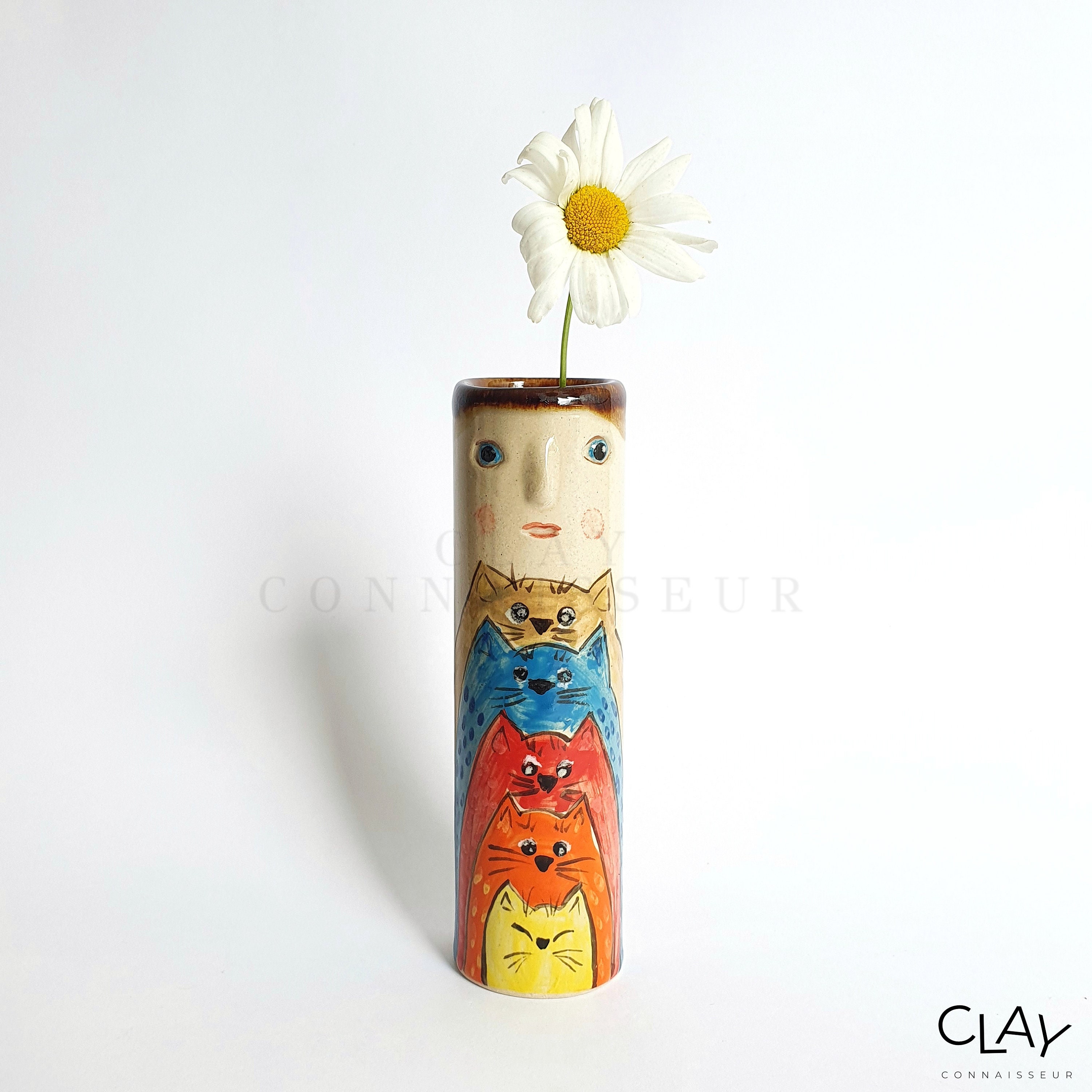 Petite Cats Ceramic Bud Vases • Pottery Vases for Dried Flowers ...