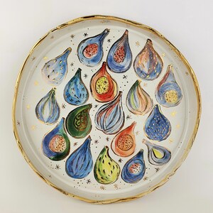 Hand-painted Gold Ceramic Fig Plate • Handmade Round Serving Plate ...