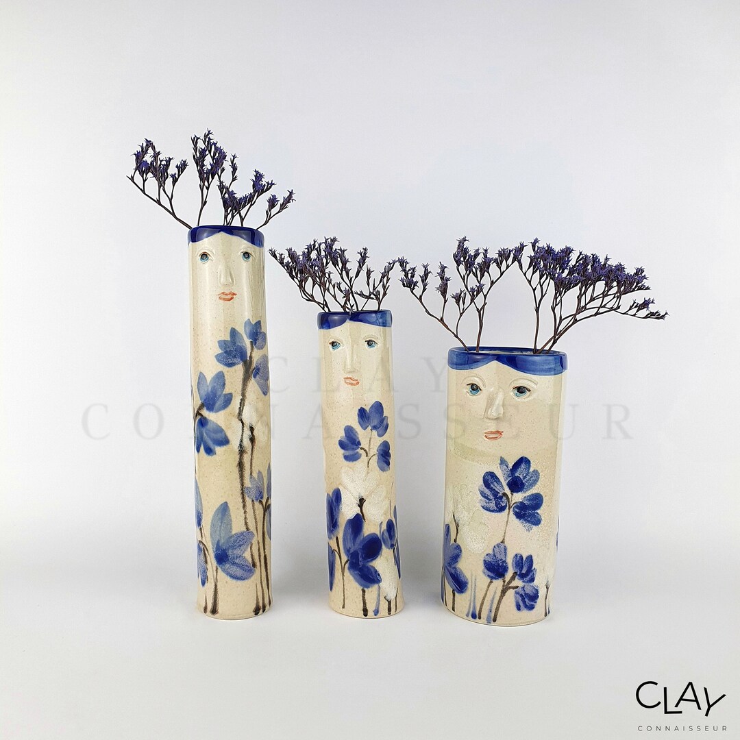 Blue Floral Family Ceramic Bud Vases • Pottery Vases for Flowers ...