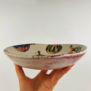 Hand-painted Gold Ceramic Fig Bowl • Handmade Round Serving Bowl ...